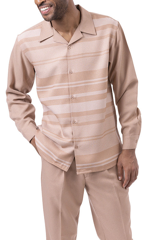 Tan Horizontal Design 2 Piece Long Sleeve Walking Suit Set | Suits ...
