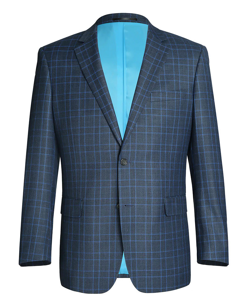 Regular Fit 2 Piece Dress Suit Windowpane in Blue | Suits Outlets Men's ...