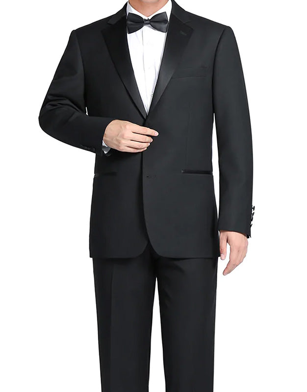Classic Black Regular Fit 100% Wool Tuxedo Suit | Suits Outlets Men's ...