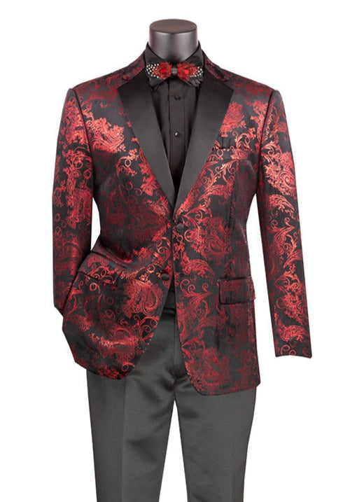 Red Modern Fit Velvet Jacket Metallic Design | Suits Outlets Men's Fashion