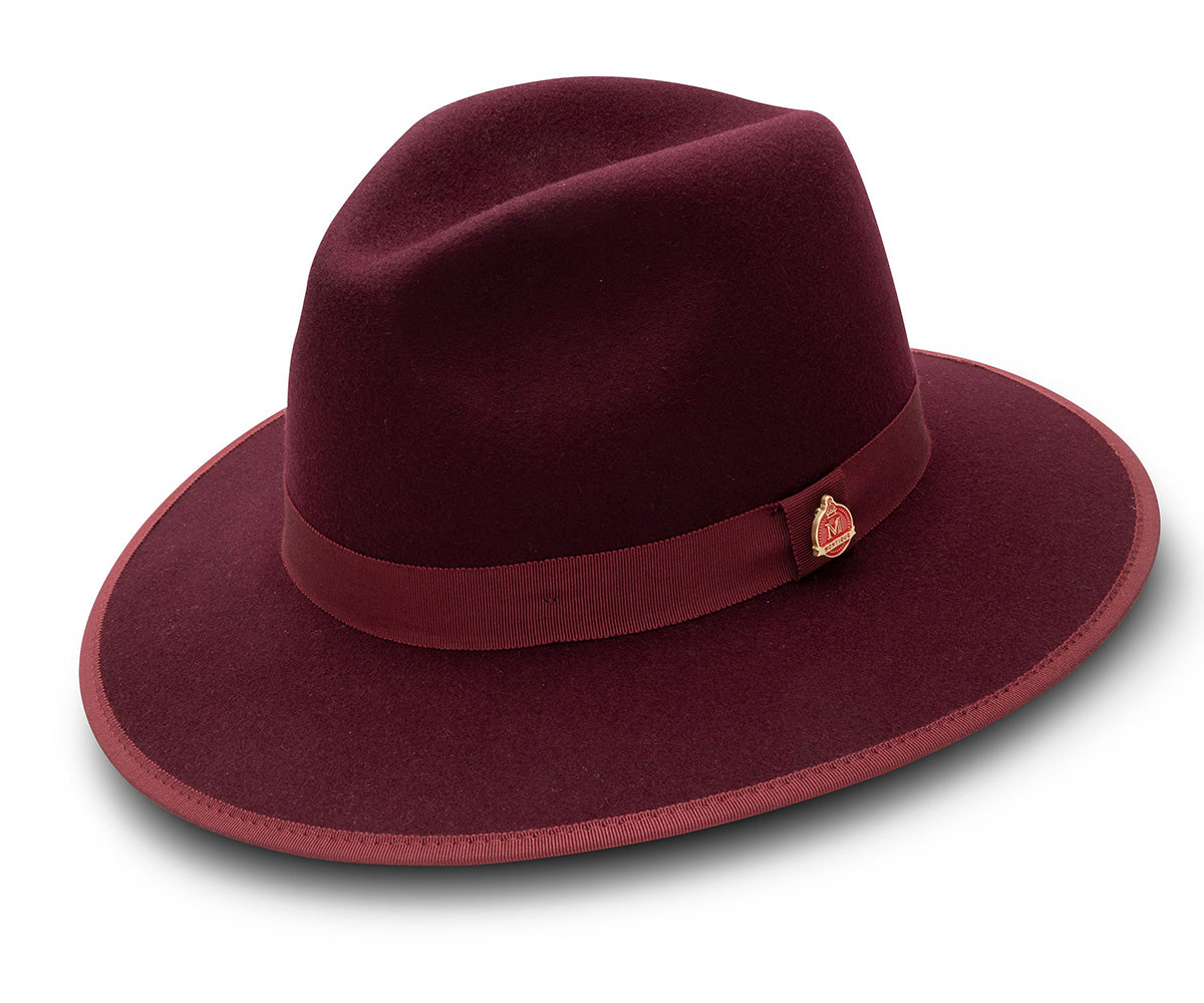 Burgundy 3 ¼" Brim Wool Felt Hat with Red Bottom | Suits Outlets Men's ...