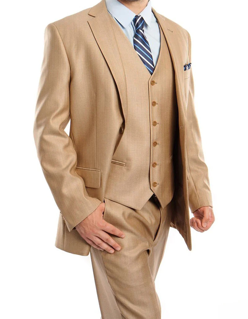 Wheat 3 Piece Modern Fit Suit 2 Button V-Neck Vest | Suits Outlets Men ...