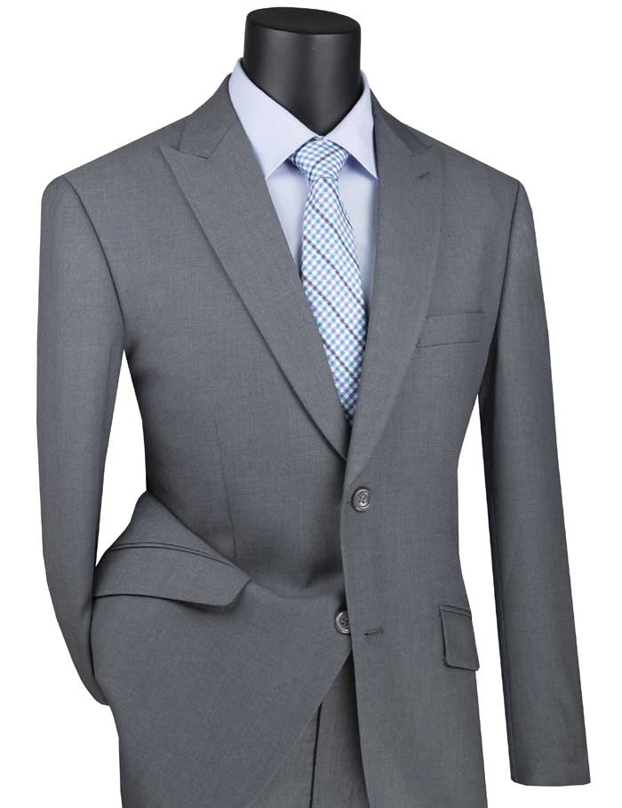 Medium Gray Modern Fit 2 Piece Suit Textured Solid with Peak Lapel ...