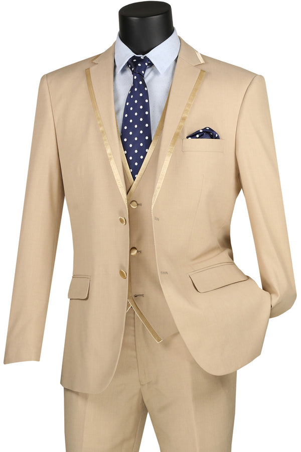 (40S, 42S) Slim Fit 2 Piece Beige Tuxedo | Suits Outlets Men's Fashion