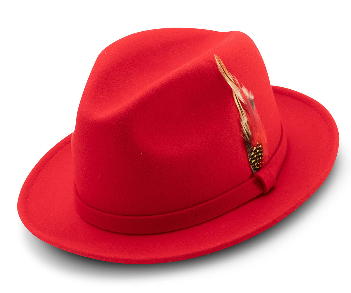Red Wool Felt Dress Hat Center Crease Stingy Snap Brim | Suits Outlets ...